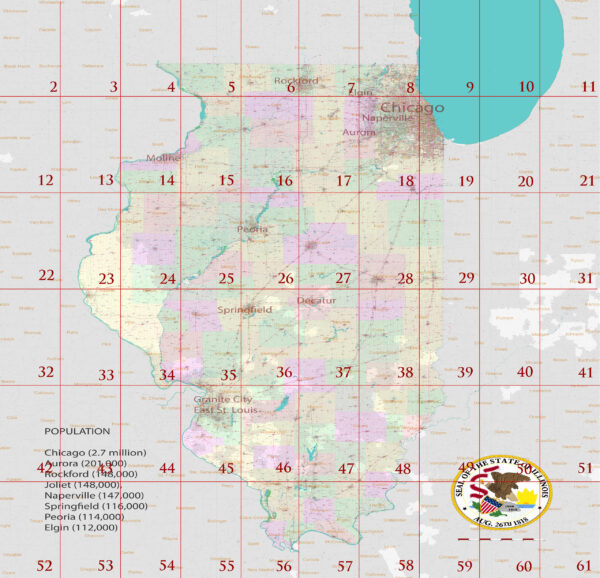Illinois State US Tourist Map multi-page atlas, contains 60 pages ...