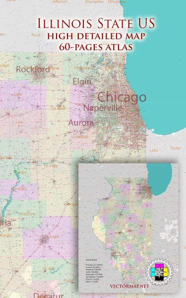 Illinois State US Tourist Map multi-page atlas, contains 60 pages ...