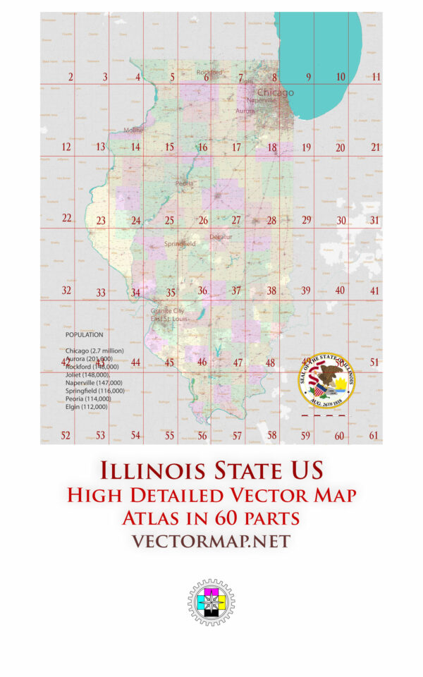 Illinois State US Tourist Map multi-page atlas, contains 60 pages ...