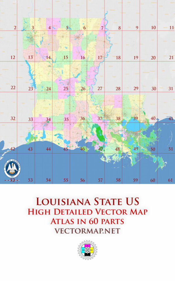 Louisiana State US Tourist Road Map multi-page atlas, contains 60 pages ...