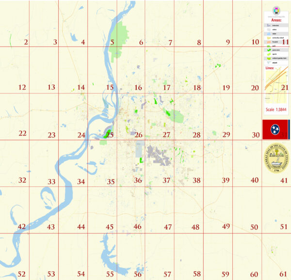 Memphis Tennessee US Tourist Road Map multi-page atlas, contains 60 ...