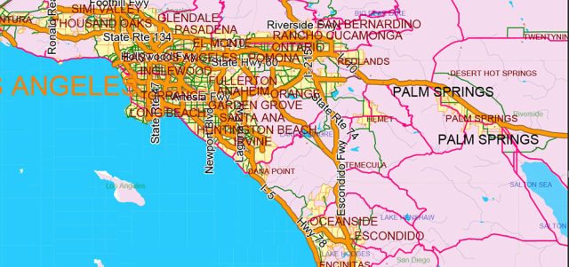 United States and Canada Vector Map Main Roads Cities States Counties ...