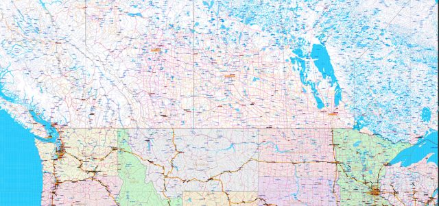 United States and Canada Vector Map Main Roads Cities States Counties ...