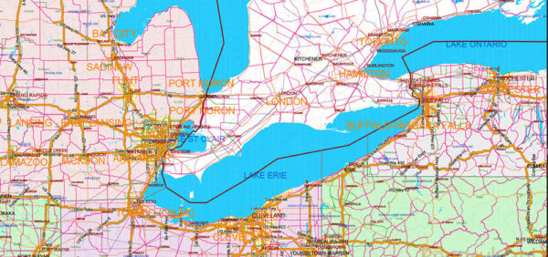 United States and Canada Vector Map Main Roads Cities States Counties ...