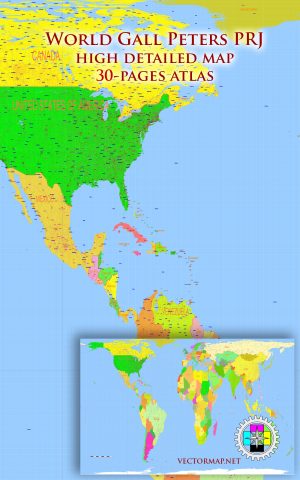 World Gall Peters Projection Detailed Road Map multi-page atlas ...