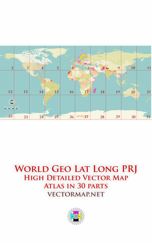 World Geo Lat Long Projection Detailed Road Map multi-page atlas ...