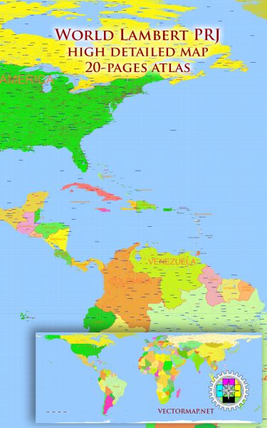 World Lambert Projection Detailed Road Map multi-page atlas, contains ...