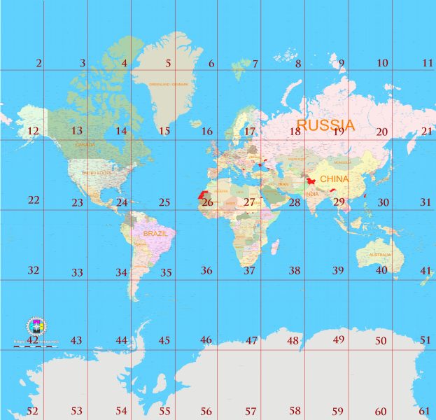 World Mercator Projection Detailed Road Map multi-page atlas, contains ...