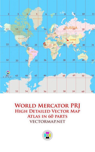 World Mercator Projection Detailed Road Map multi-page atlas, contains ...
