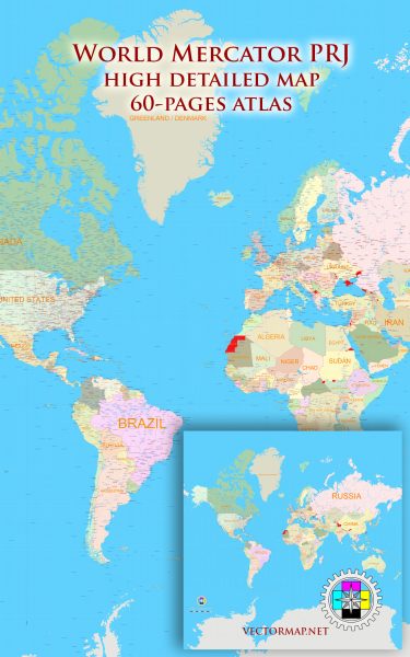 World Mercator Projection Detailed Road Map multi-page atlas, contains ...