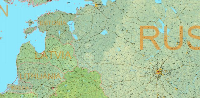 _Europe Mercator Projection Political + Relief Vector Map High detailed ...