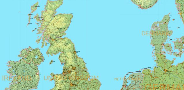 _Europe Mercator Projection Political + Relief PDF Vector Map High ...