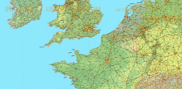 _Europe Mercator Projection Political + Relief Vector Map High detailed ...