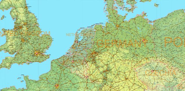 _Europe Mercator Projection Political + Relief Vector Map High detailed ...
