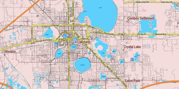 Florida State Vector Map exact extra detailed All Roads Cities Counties ...