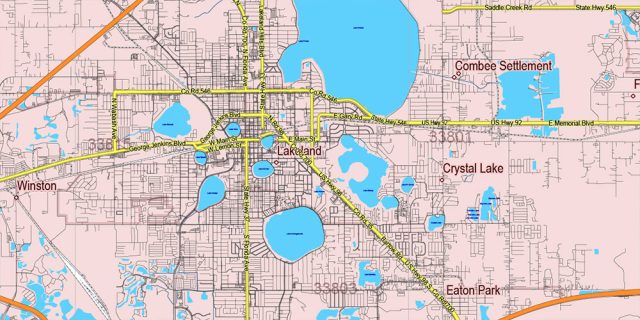 Florida State Vector Map exact extra detailed All Roads Cities Counties ...