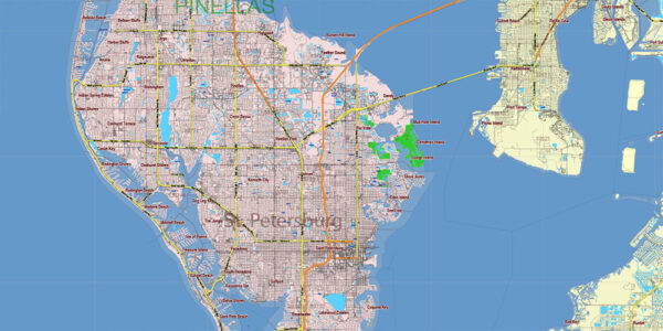Florida State Vector Map exact extra detailed All Roads Cities Counties ...