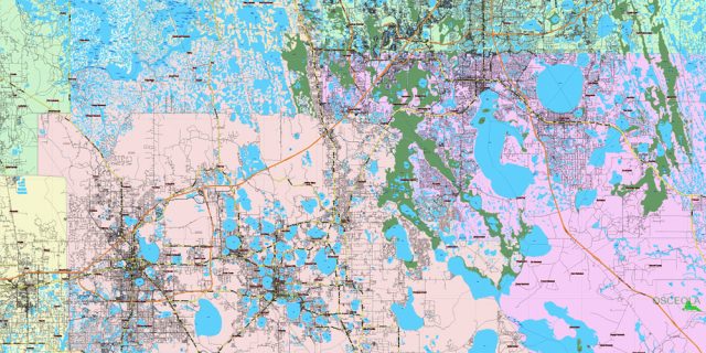 _Florida State Vector Map exact extra detailed All Roads Cities ...