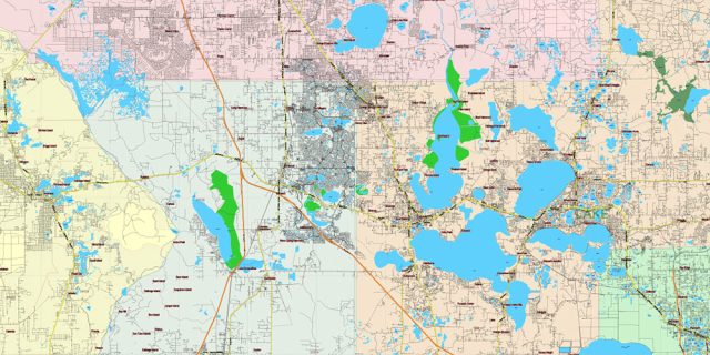Florida State Vector Map exact extra detailed All Roads Cities Counties ...