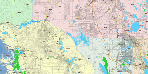 Florida State Vector Map exact extra detailed All Roads Cities Counties ...