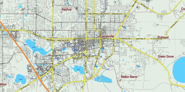 Florida State PDF Vector Map exact extra detailed All Roads Cities ...