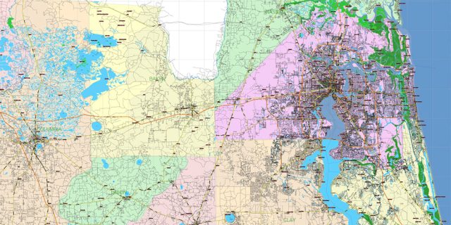 _Florida State PDF Vector Map exact extra detailed All Roads Cities ...