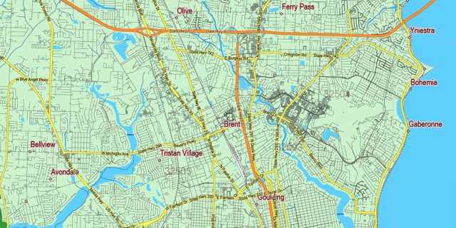 Florida State PDF Vector Map exact extra detailed All Roads Cities ...