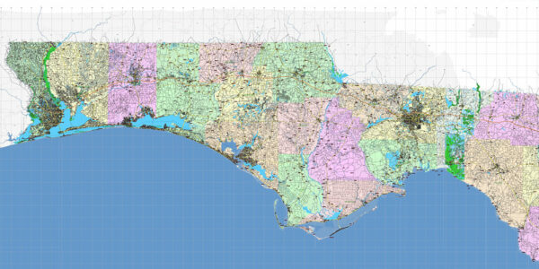 Florida State PDF Vector Map exact extra detailed All Roads Cities ...