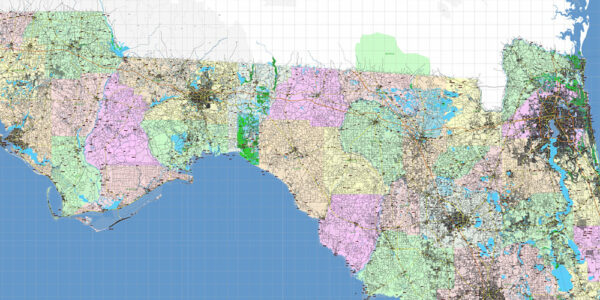 Florida State PDF Vector Map exact extra detailed All Roads Cities ...