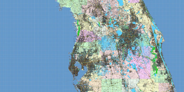 Florida State PDF Vector Map exact extra detailed All Roads Cities ...