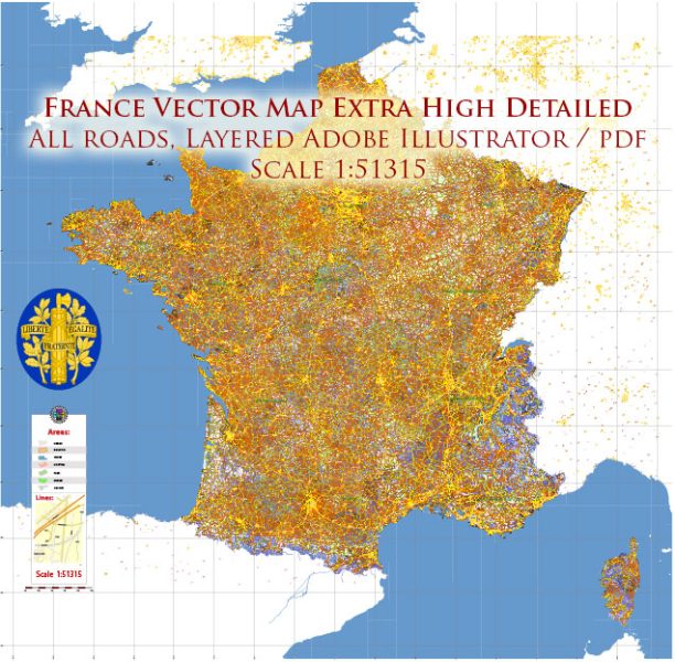 _France Vector Map Extra High detailed All Roads, fully editable ...