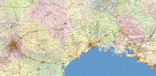 France PDF Vector Map Extra High detailed All Roads, fully editable ...