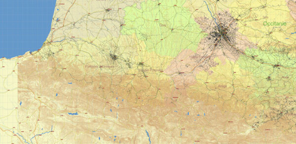 France Political + Relief Topo Isolines PDF Vector Map High detailed ...