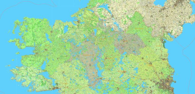 Ireland Full High Detailed Vector Map All Roads Editable Layered Adobe ...