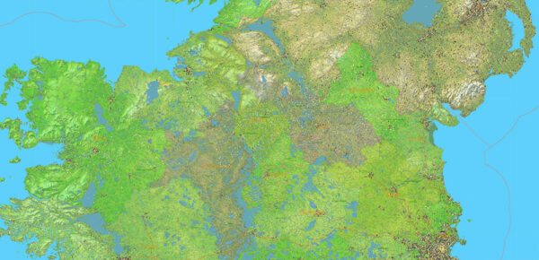 Ireland Full High Detailed Vector Map All Roads + Relief Editable ...
