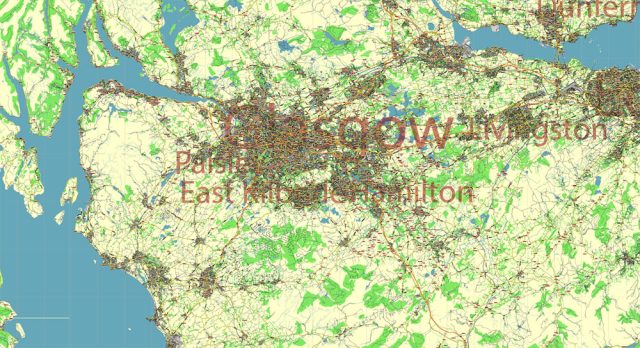 Scotland UK Full High Detailed Vector Map All Roads Editable Layered ...