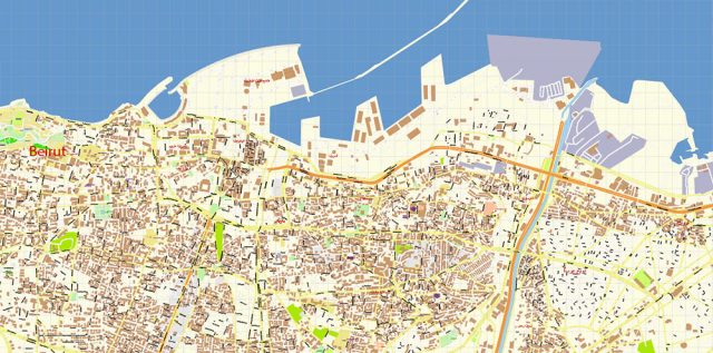 Beirut Lebanon Vector Map 1971 high detailed layered Adobe Illustrator ...