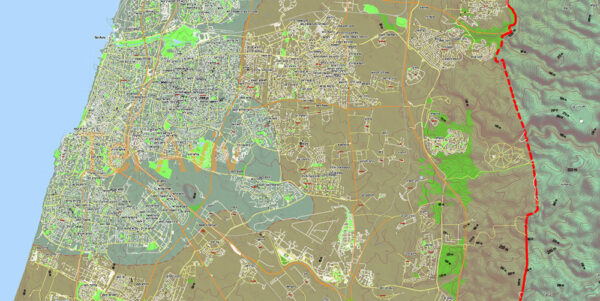 _Israel Extra High Detailed vector map – admin aread, roads, relief ...