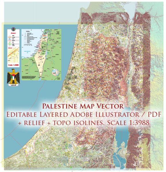 _Palestine Extra High Detailed vector map – admin aread, roads, relief ...