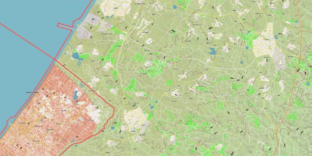 Palestine Extra High Detailed vector map – admin aread, roads, relief ...