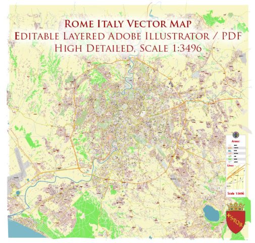 Rome Italy Vector Map 1971 high detailed layered Adobe Illustrator – Maps in Vector: Detailed ...
