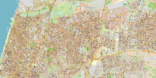 Tel Aviv Israel Vector Map 1971 high detailed layered Adobe Illustrator ...