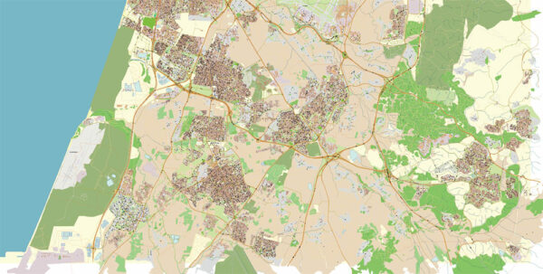 Tel Aviv Israel Vector Map 1971 high detailed layered Adobe Illustrator ...
