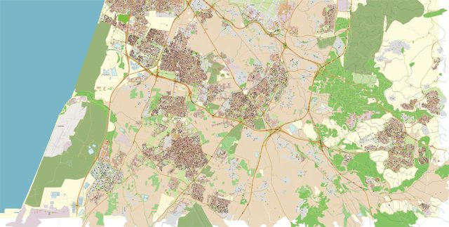Tel Aviv Israel Vector Map 1971 high detailed layered Adobe Illustrator ...