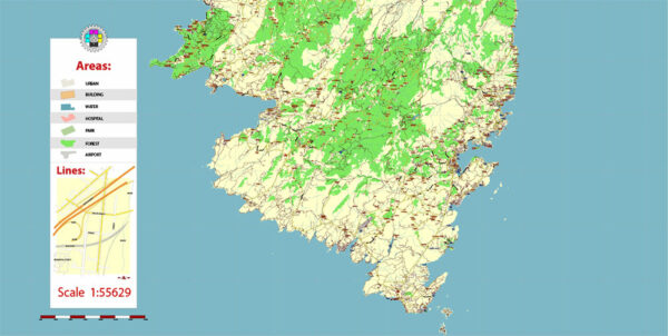 Corse France PDF Vector Map exact extra detailed All Roads Cities Towns ...