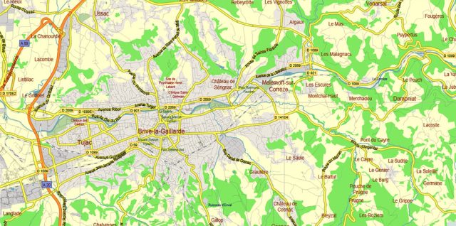 Limousin France Vector Map exact extra detailed All Roads Cities Towns ...