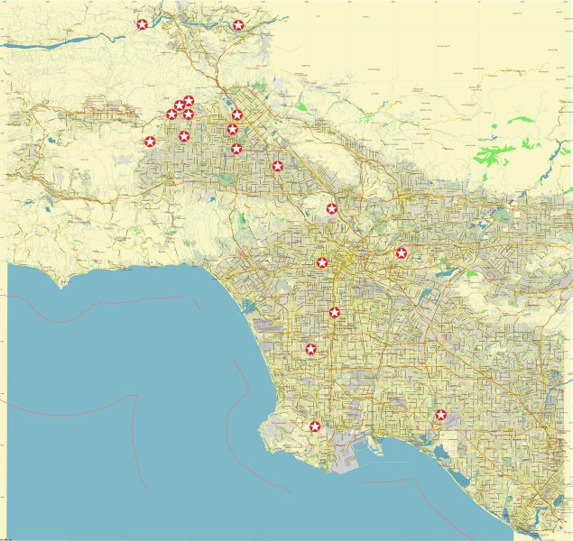 Los Angeles NW area California US Vector Map exact detailed All Roads ...
