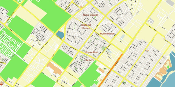 Cancun Mexico Vector Map high detailed All Roads Streets Cities Towns ...