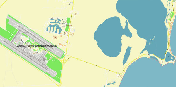 Cancun Mexico Vector Map high detailed All Roads Streets Cities Towns ...