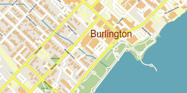 Hamilton Canada Vector Map high detailed All Roads Streets Cities Towns ...